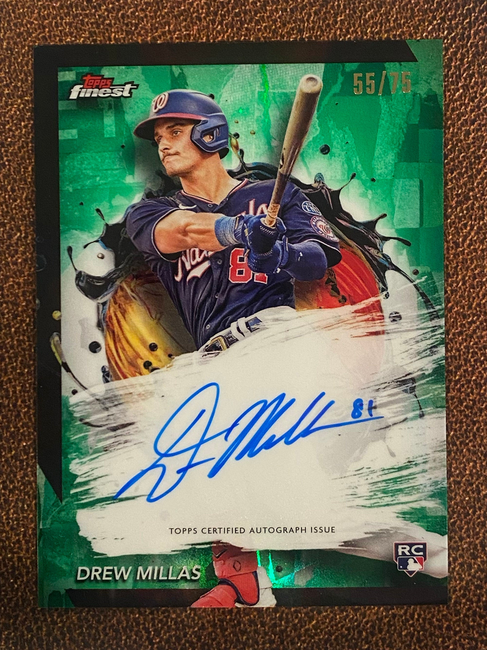 Drew Millas - 2024 Topps Finest - Green AUTO /75 - Nationals – Western NY Sports Cards